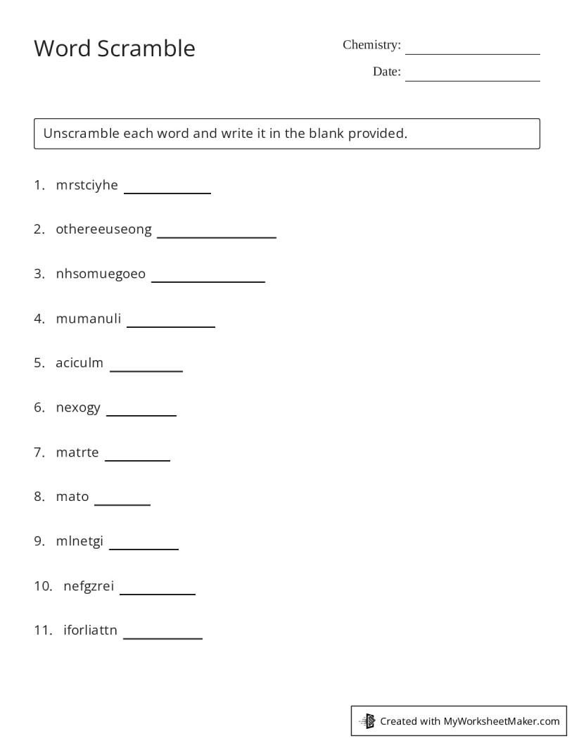Word Scramble - My Worksheet Maker: Create Your Own Worksheets