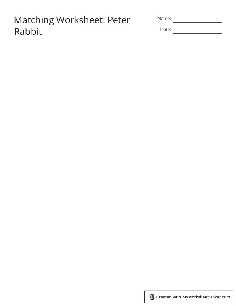 Matching Worksheet: Peter Rabbit - My Worksheet Maker: Create Your Own ...