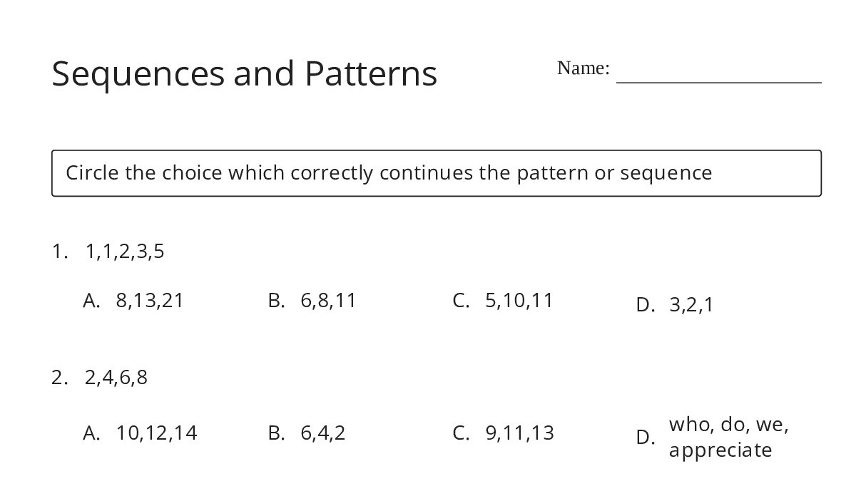 Sequences and Patterns - My Worksheet Maker: Create Your Own Worksheets
