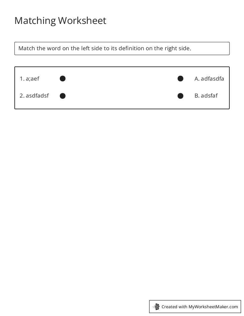 Matching Worksheet - My Worksheet Maker: Create Your Own Worksheets
