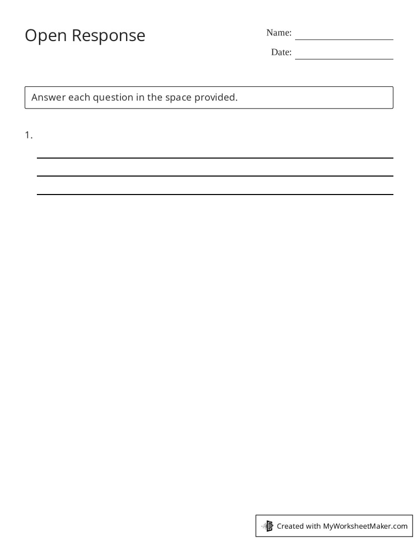 Open Response - My Worksheet Maker: Create Your Own Worksheets