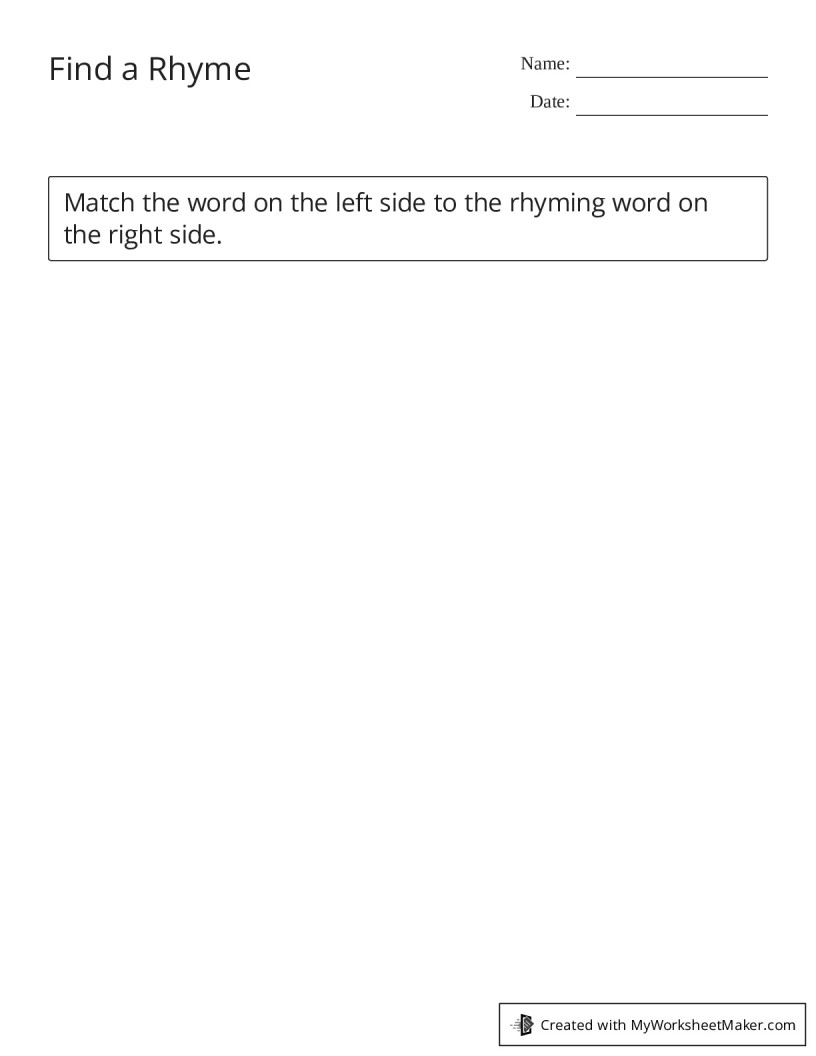 Find a Rhyme - My Worksheet Maker: Create Your Own Worksheets