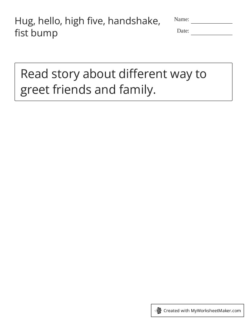 Hug, hello, high five, handshake, fist bump - My Worksheet Maker ...