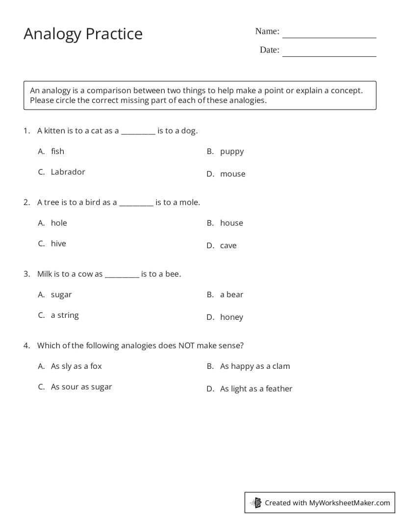 Analogy Worksheet 2