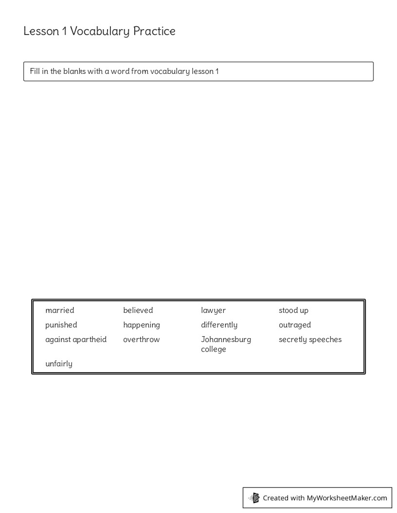 Lesson 1 Vocabulary Practice - My Worksheet Maker: Create Your Own ...