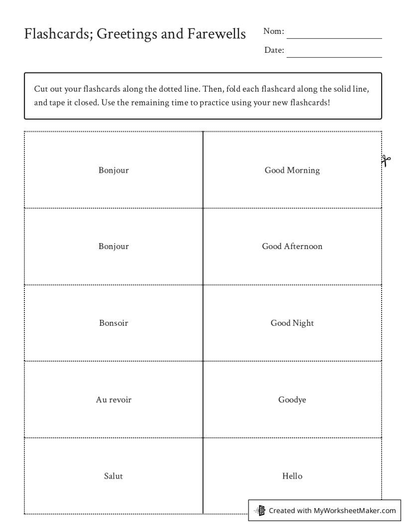 Flashcards; Greetings and Farewells - My Flashcard Maker: Create Your ...