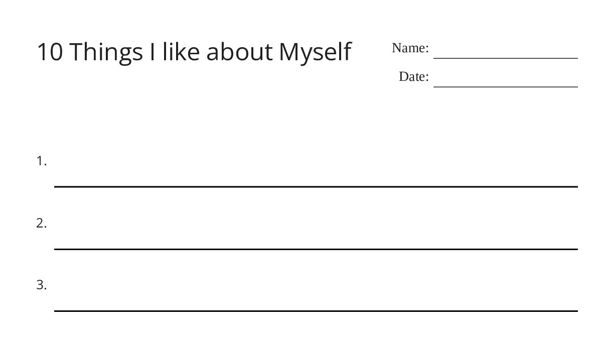10 Things I like about Myself - My Worksheet Maker: Create Your Own ...