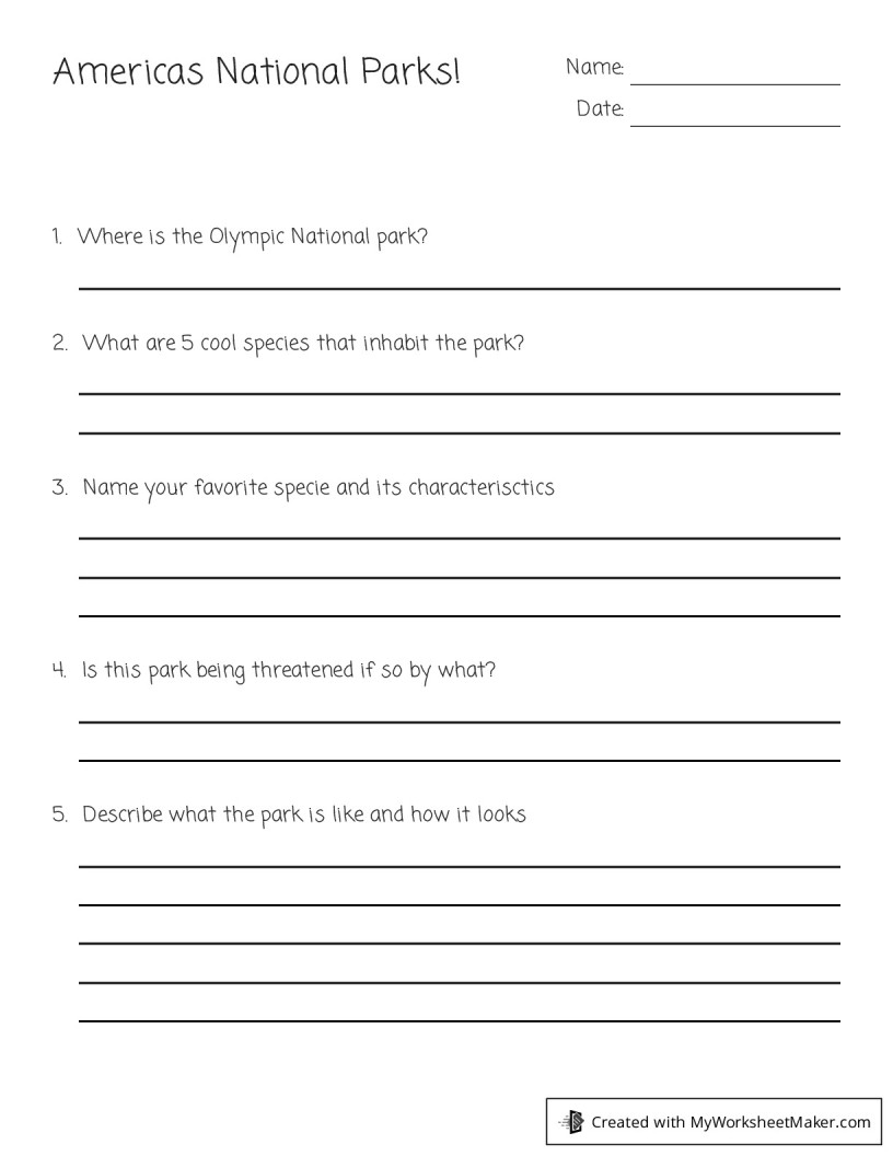 Americas National Parks! - My Worksheet Maker: Create Your Own Worksheets