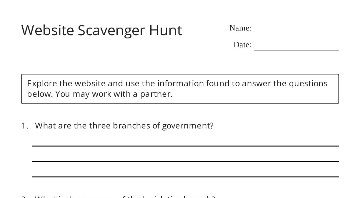Website Scavenger Hunt - My Worksheet Maker: Create Your Own Worksheets