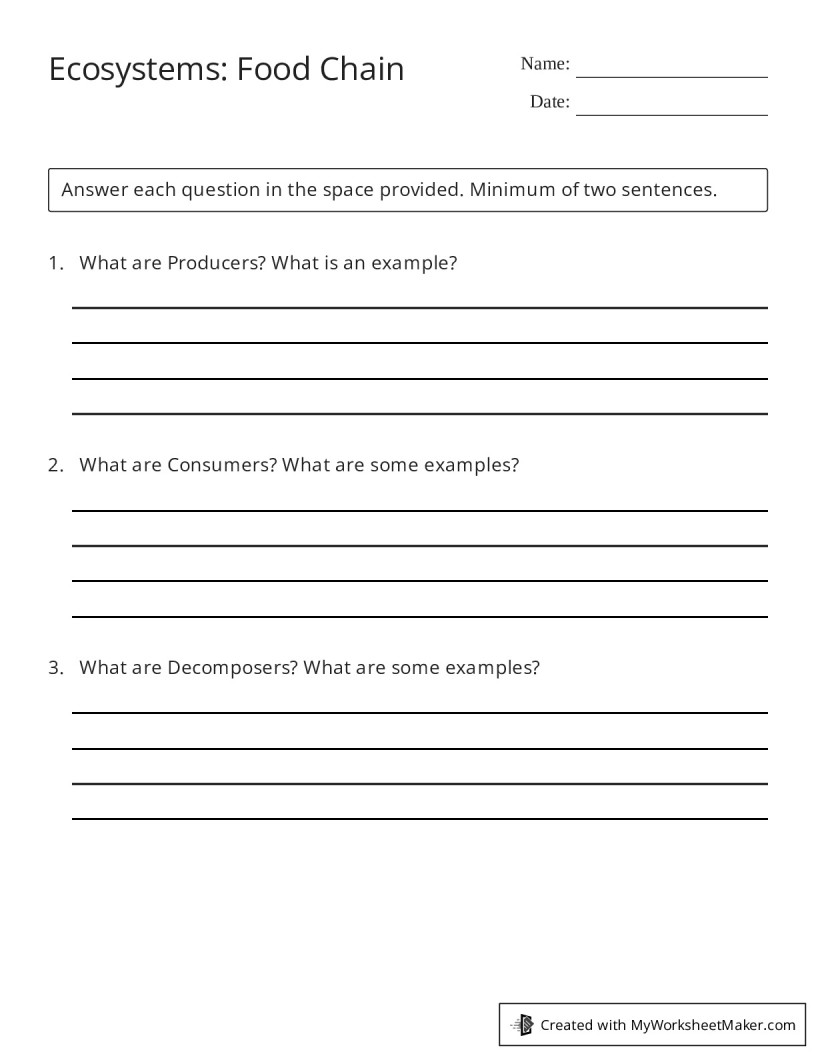 Ecosystems: Food Chain - My Worksheet Maker: Create Your Own Worksheets