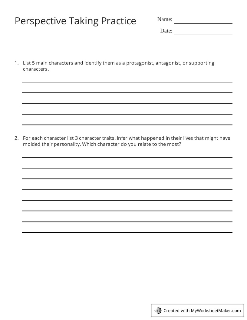 Perspective Taking Practice - My Worksheet Maker: Create Your Own ...