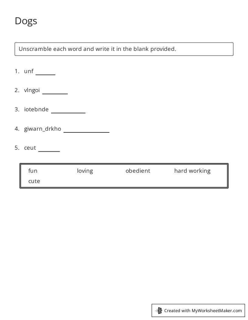 Dogs - My Worksheet Maker: Create Your Own Worksheets