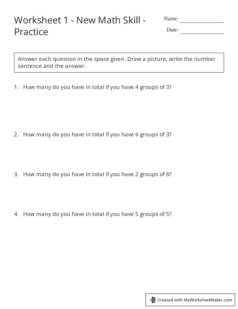 Worksheet 1 - New Math Skill - Practice - My Worksheet Maker: Create ...