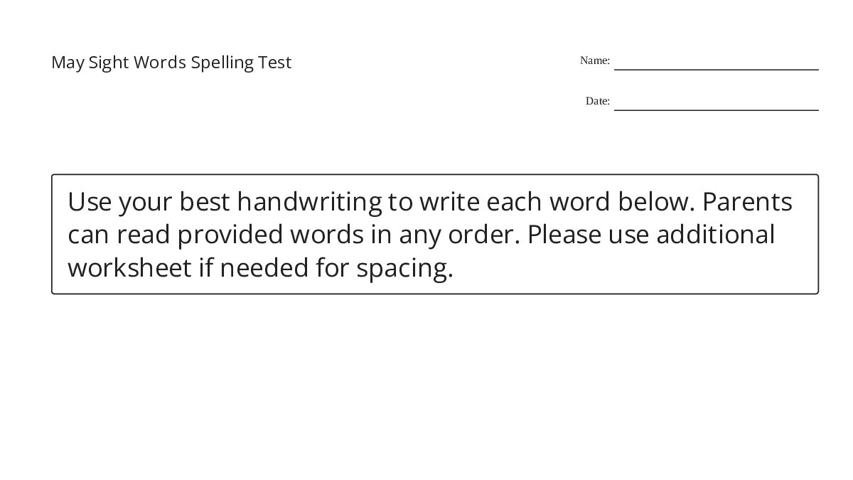 May Sight Words Spelling Test - My Worksheet Maker: Create Your Own ...