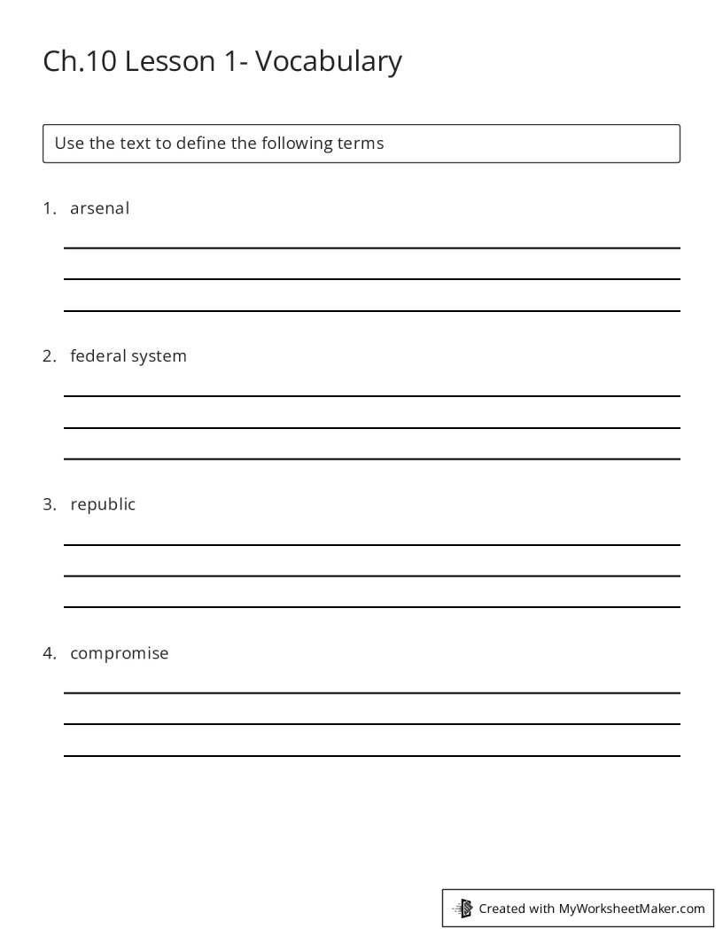 Ch.10 Lesson 1- Vocabulary - My Worksheet Maker: Create Your Own Worksheets