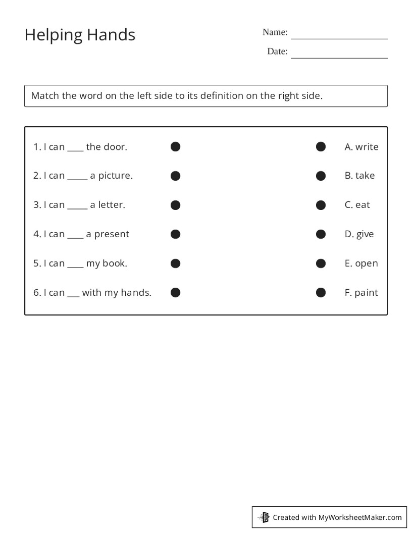 Helping Hands - My Worksheet Maker: Create Your Own Worksheets