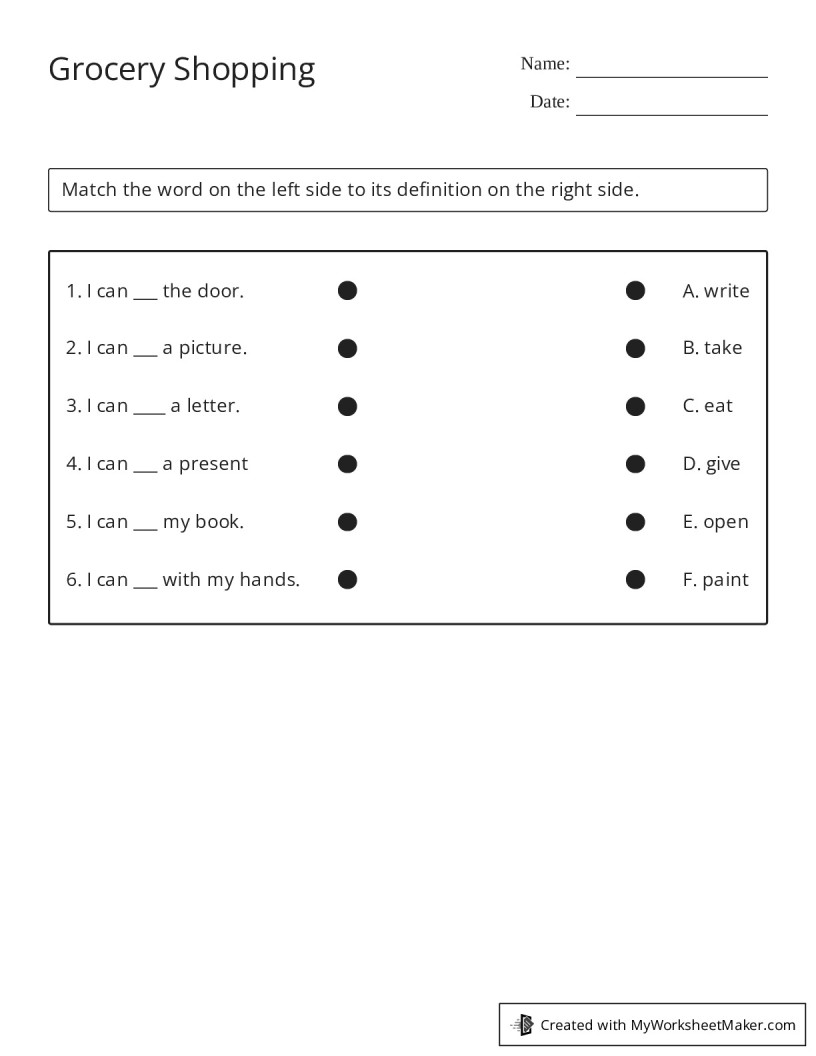 Grocery Shopping - My Worksheet Maker: Create Your Own Worksheets