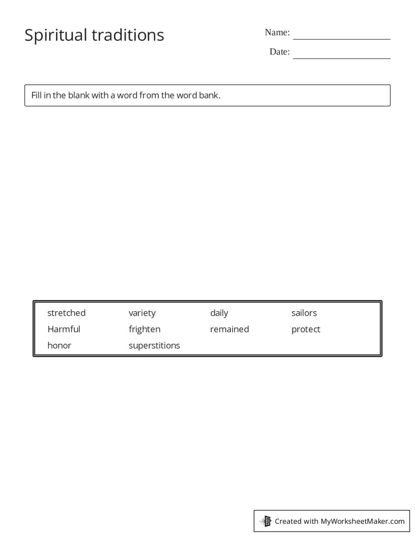 Spiritual traditions - My Worksheet Maker: Create Your Own Worksheets