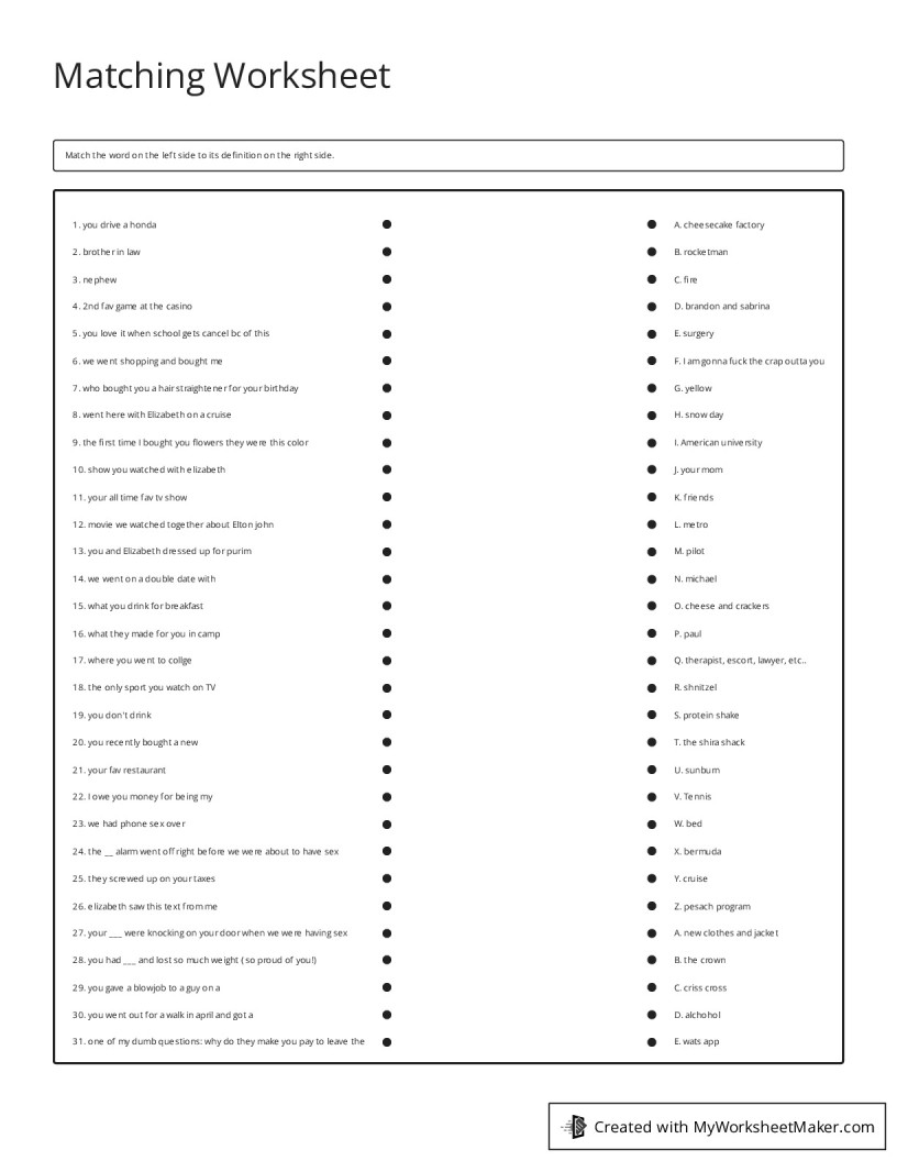 Matching Worksheet - My Worksheet Maker: Create Your Own Worksheets