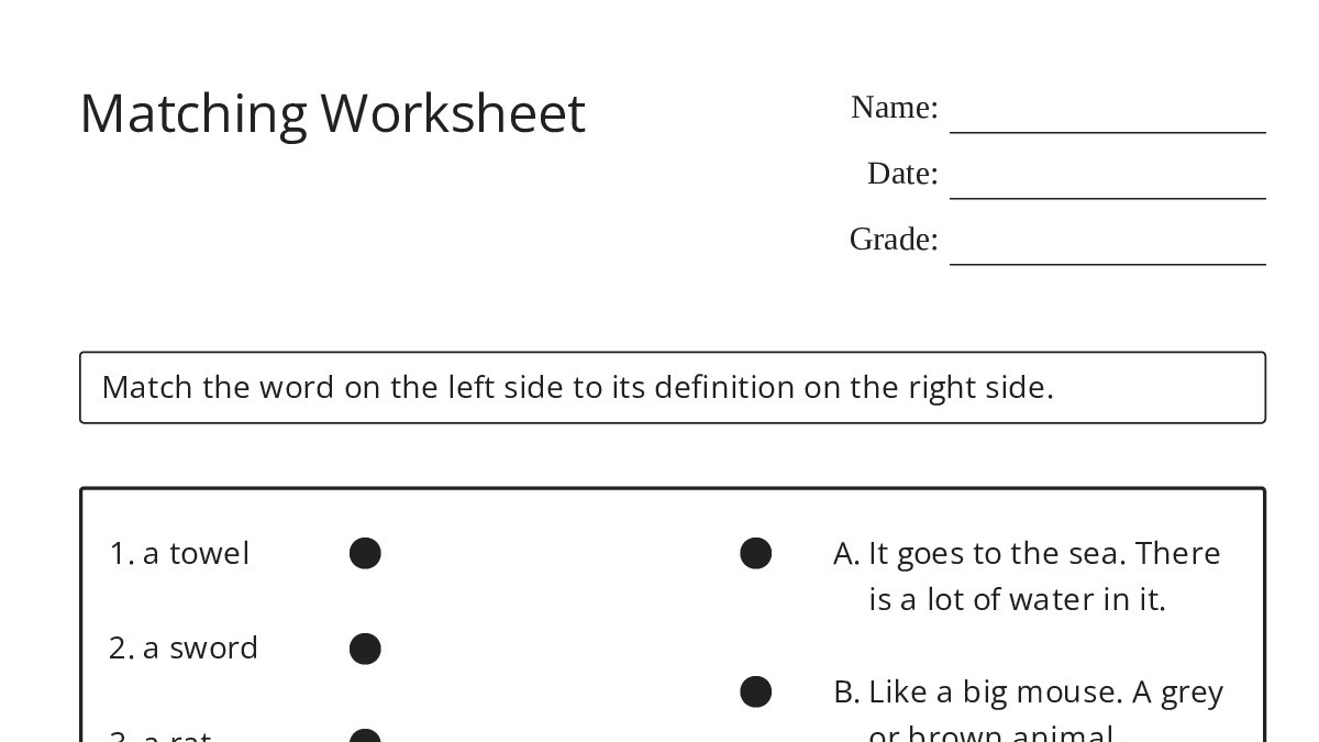 Matching Worksheet - My Worksheet Maker: Create Your Own Worksheets