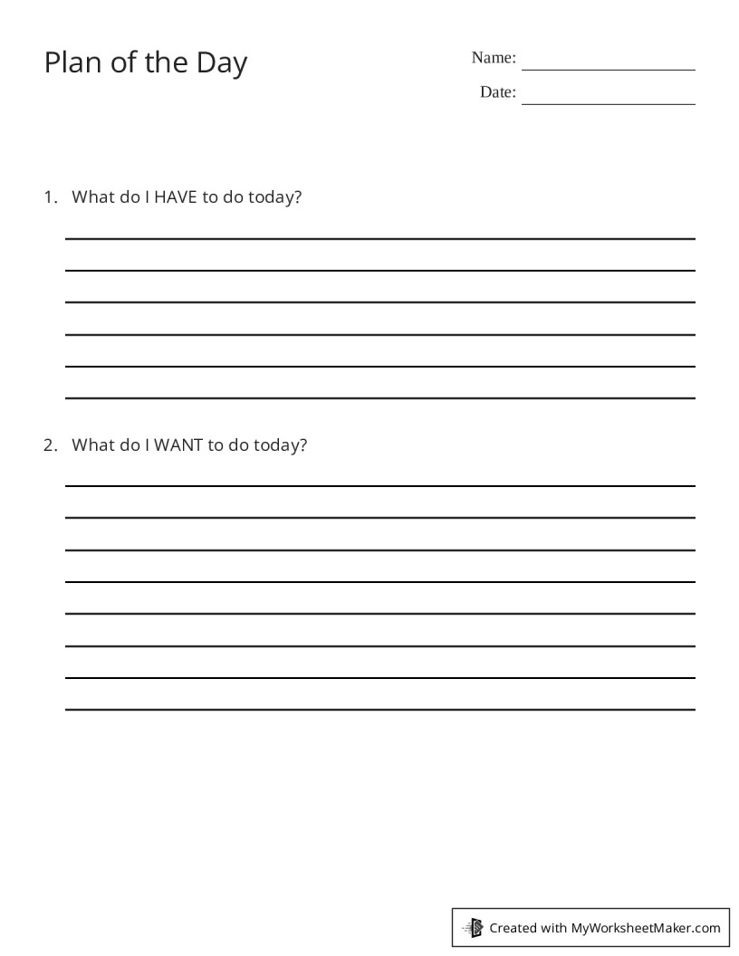 Plan of the Day - My Worksheet Maker: Create Your Own Worksheets