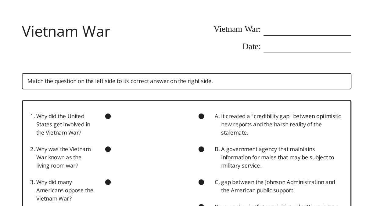 Vietnam War - My Worksheet Maker: Create Your Own Worksheets