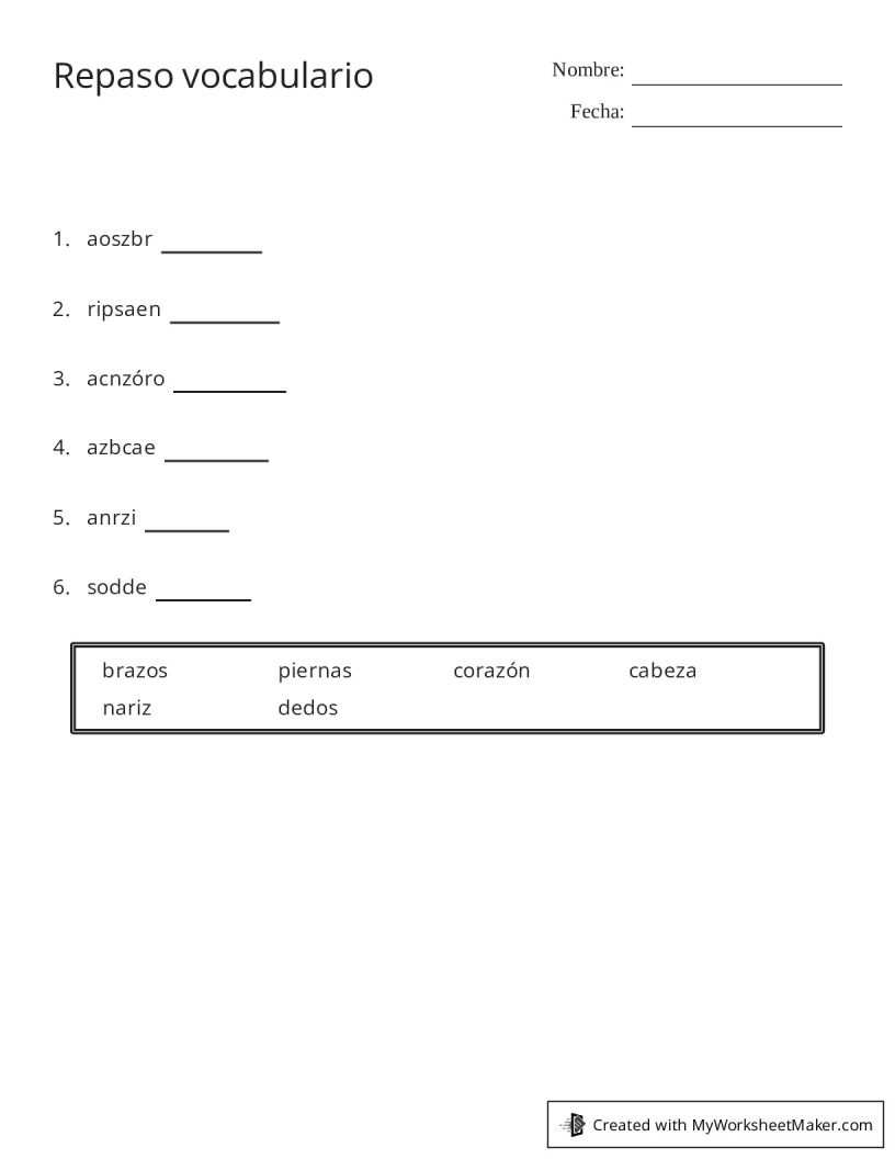 Repaso vocabulario - My Worksheet Maker: Create Your Own Worksheets