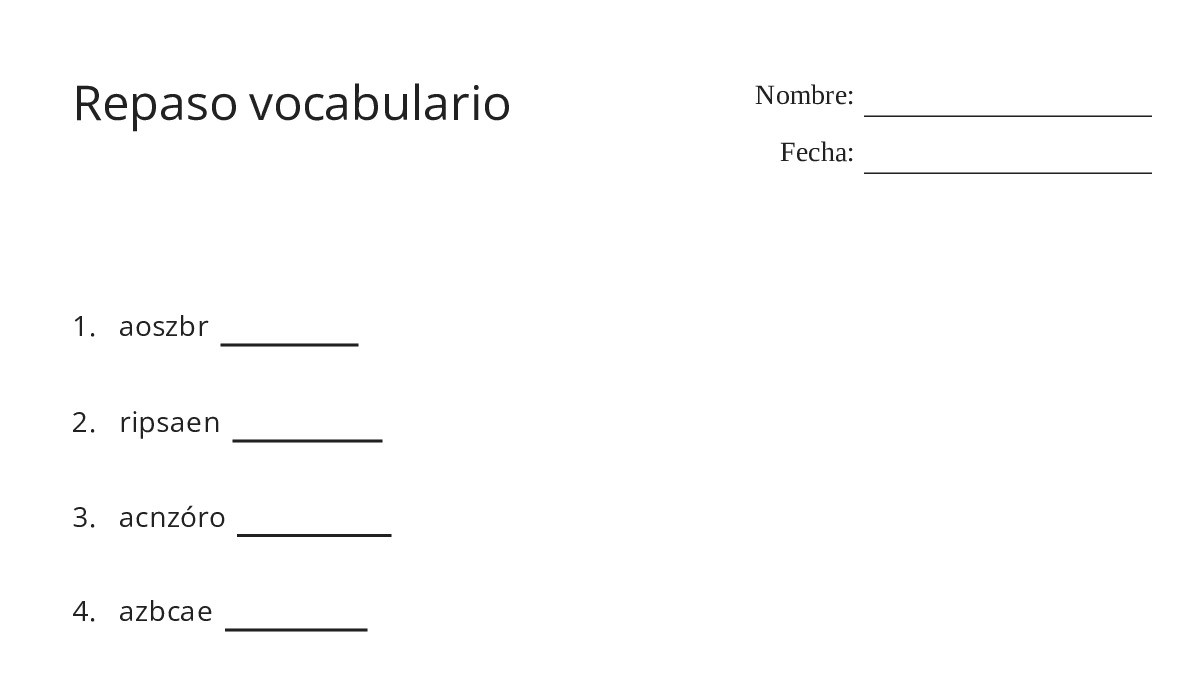 Repaso vocabulario - My Worksheet Maker: Create Your Own Worksheets