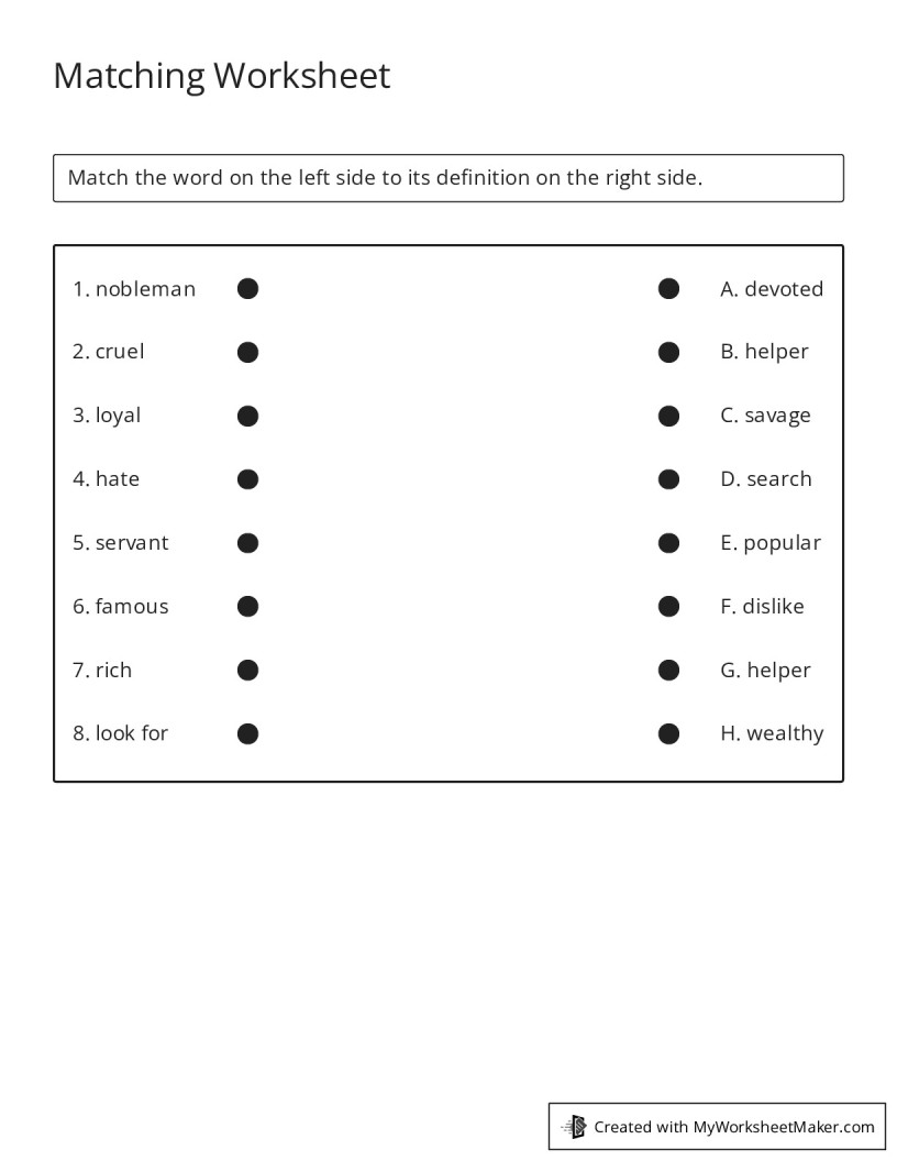 Matching Worksheet - My Worksheet Maker: Create Your Own Worksheets