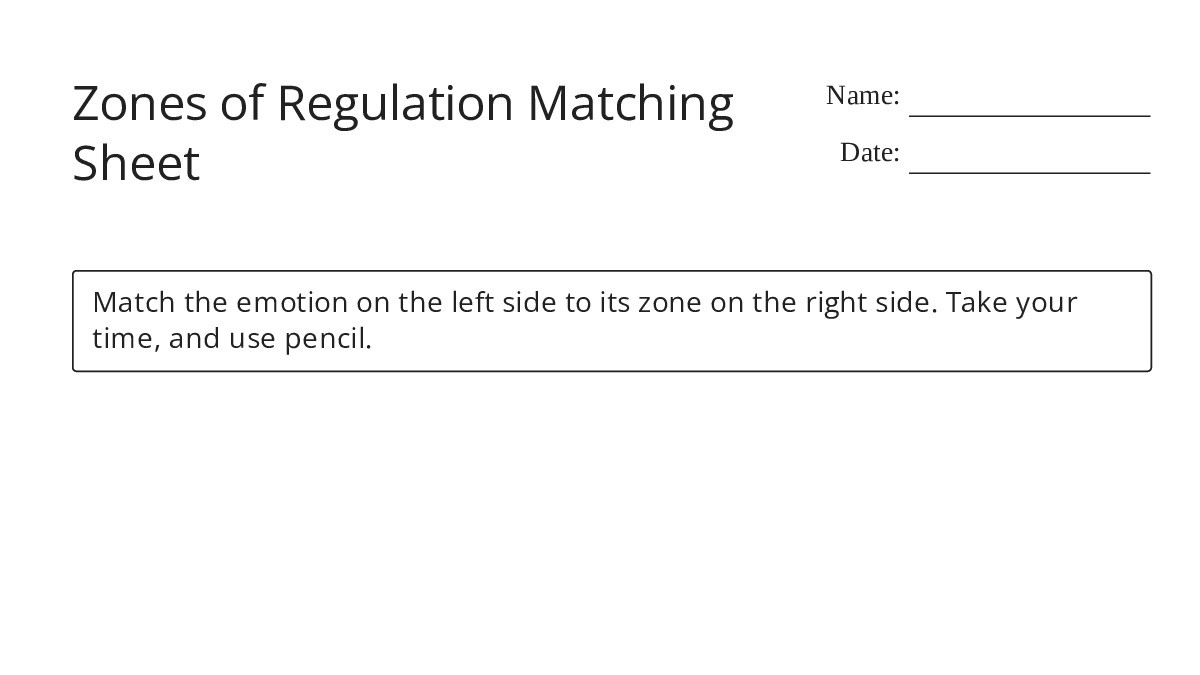 Zones of Regulation Matching Sheet - My Worksheet Maker: Create Your ...
