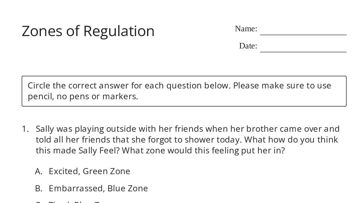 Zones of Regulation - My Worksheet Maker: Create Your Own Worksheets