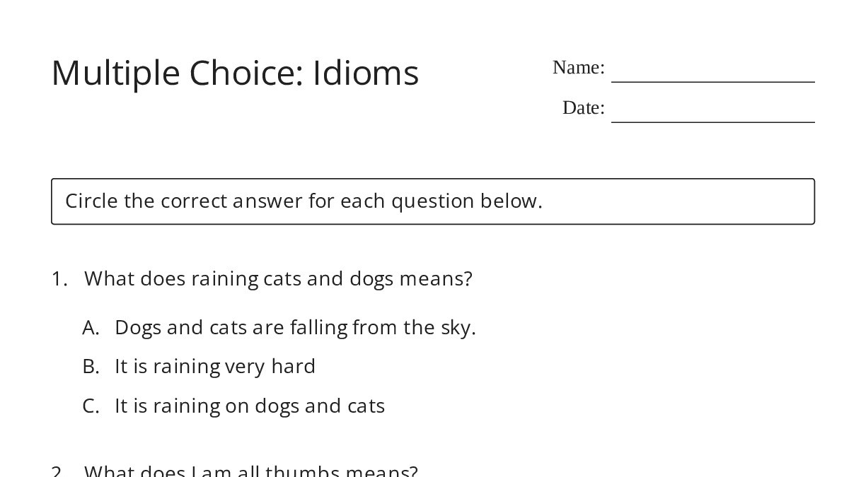 Multiple Choice: Idioms - My Worksheet Maker: Create Your Own Worksheets