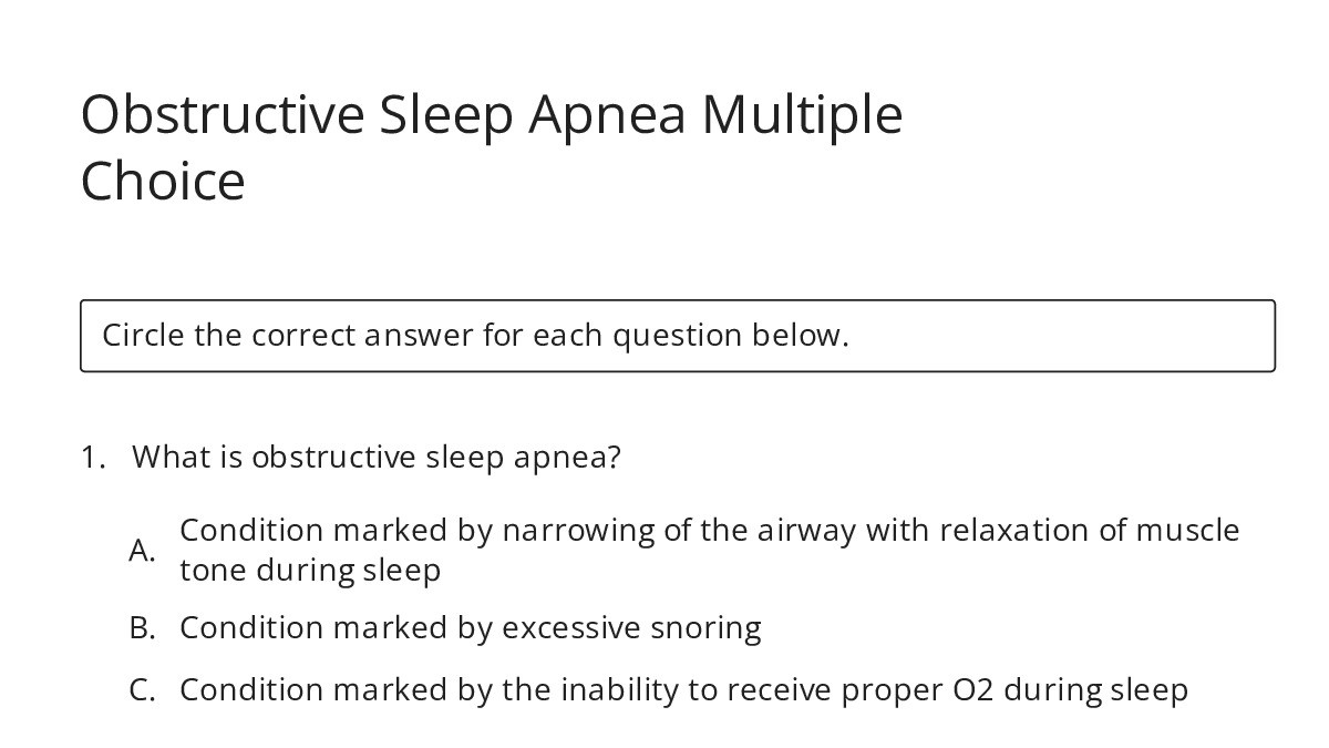 Obstructive Sleep Apnea Multiple Choice - My Worksheet Maker: Create ...