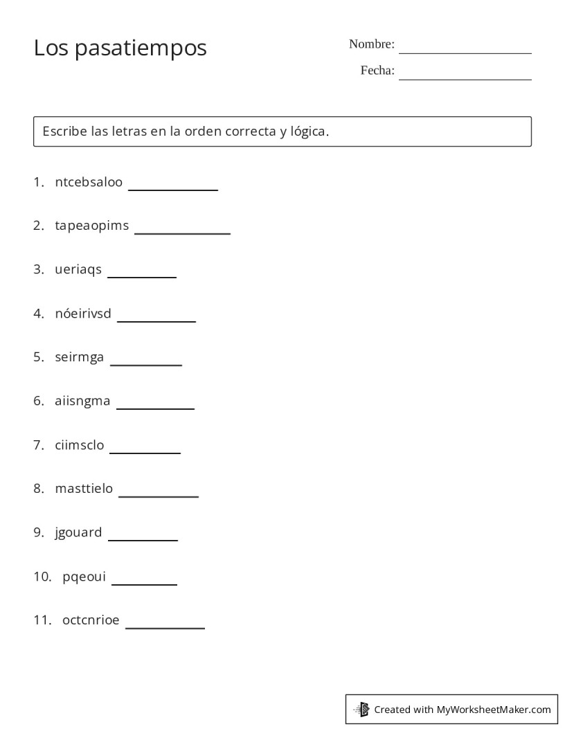 Los pasatiempos - My Worksheet Maker: Create Your Own Worksheets