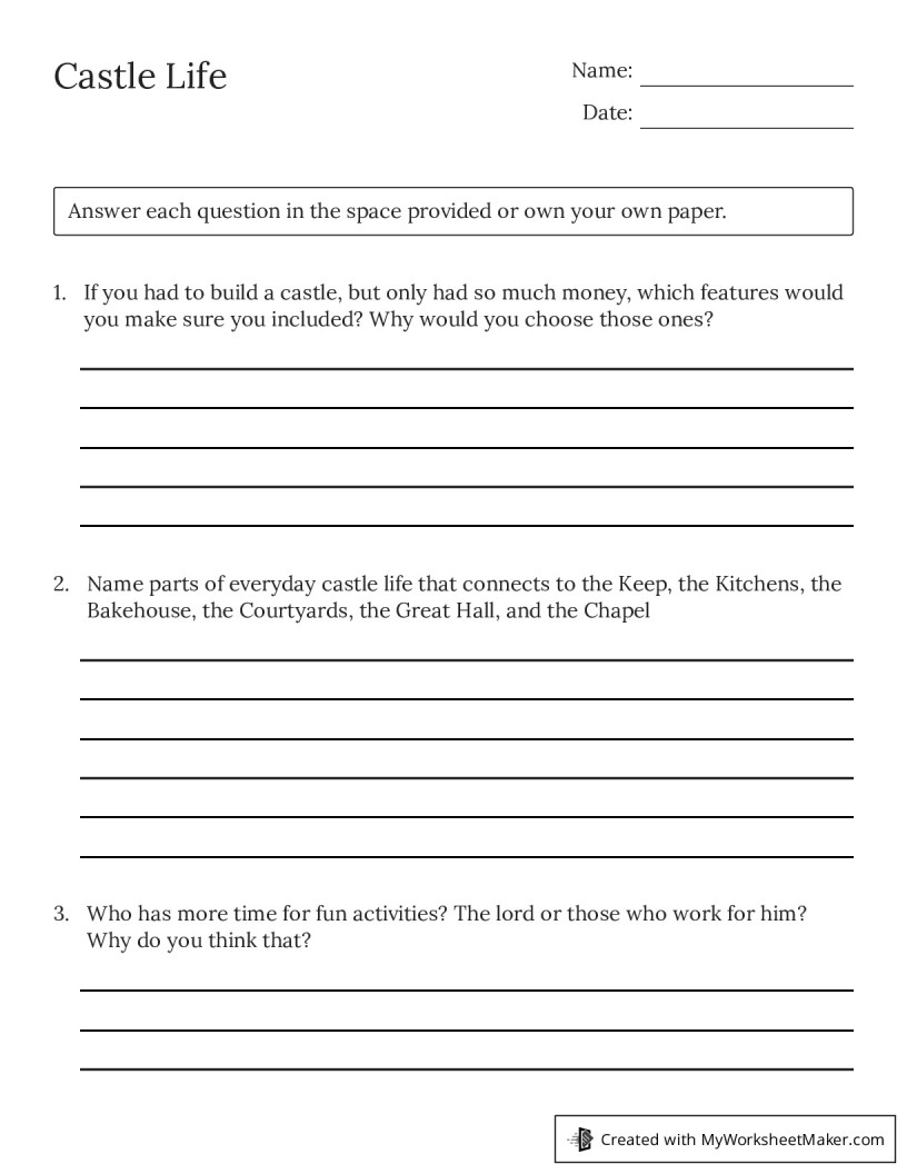 Castle Life - My Worksheet Maker: Create Your Own Worksheets