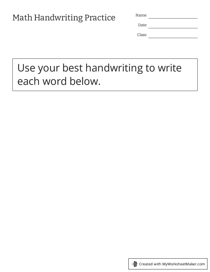 Math Handwriting Practice - My Worksheet Maker: Create Your Own Worksheets