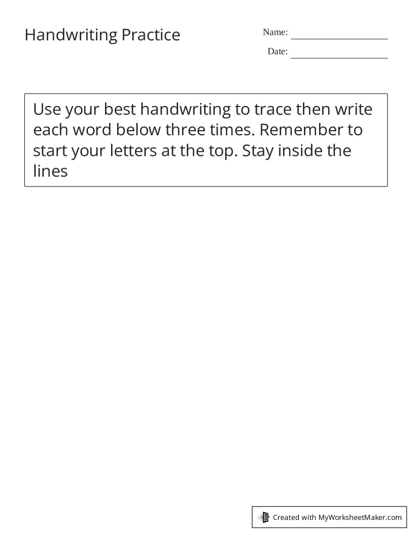 Handwriting Practice - My Worksheet Maker: Create Your Own Worksheets