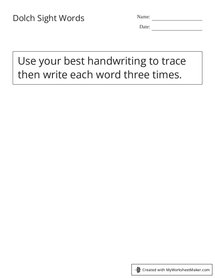 Dolch Sight Words - My Worksheet Maker: Create Your Own Worksheets