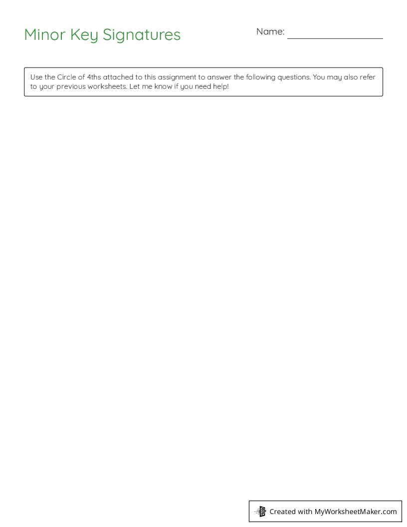 Minor Key Signatures - My Worksheet Maker: Create Your Own Worksheets