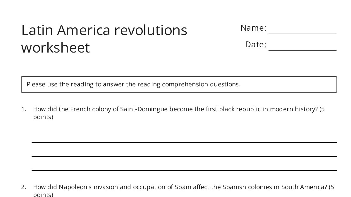 Latin America revolutions worksheet - My Worksheet Maker: Create Your ...