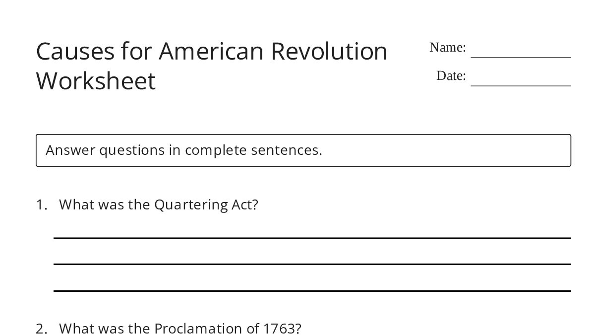 Causes for American Revolution Worksheet - My Worksheet Maker: Create ...