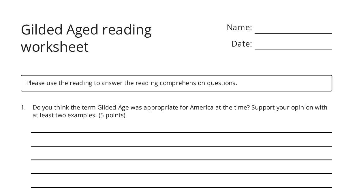 Gilded Aged reading worksheet - My Worksheet Maker: Create Your Own ...