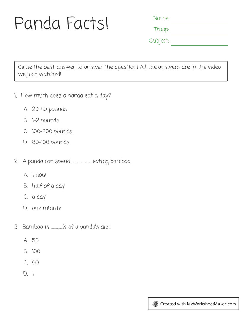 Panda Facts! - My Worksheet Maker: Create Your Own Worksheets