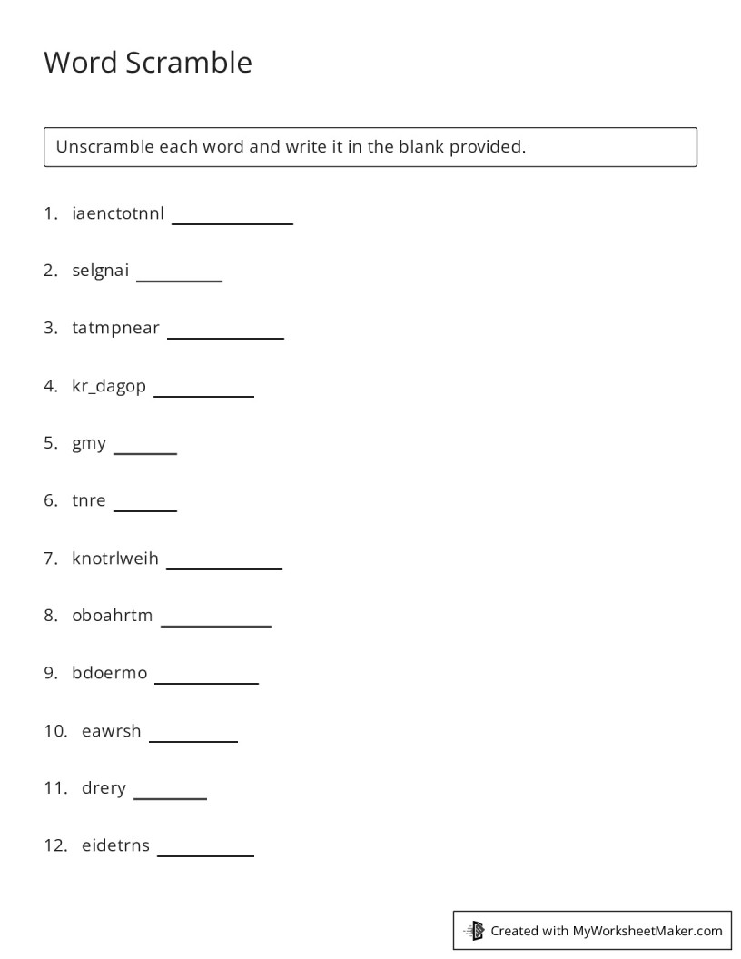 Word Scramble - My Worksheet Maker: Create Your Own Worksheets