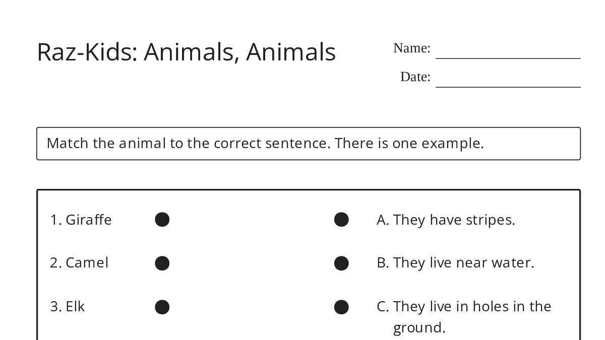 Raz-Kids: Animals, Animals - My Worksheet Maker: Create Your Own Worksheets
