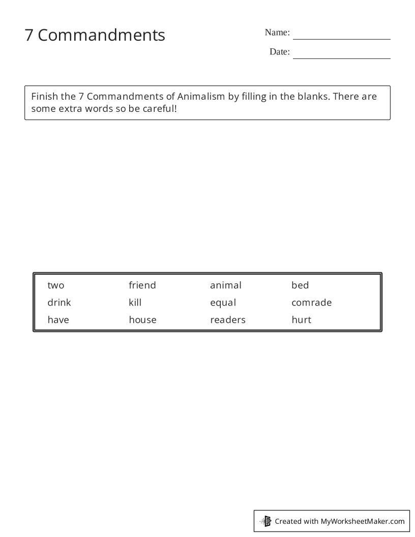 7 Commandments - My Worksheet Maker: Create Your Own Worksheets