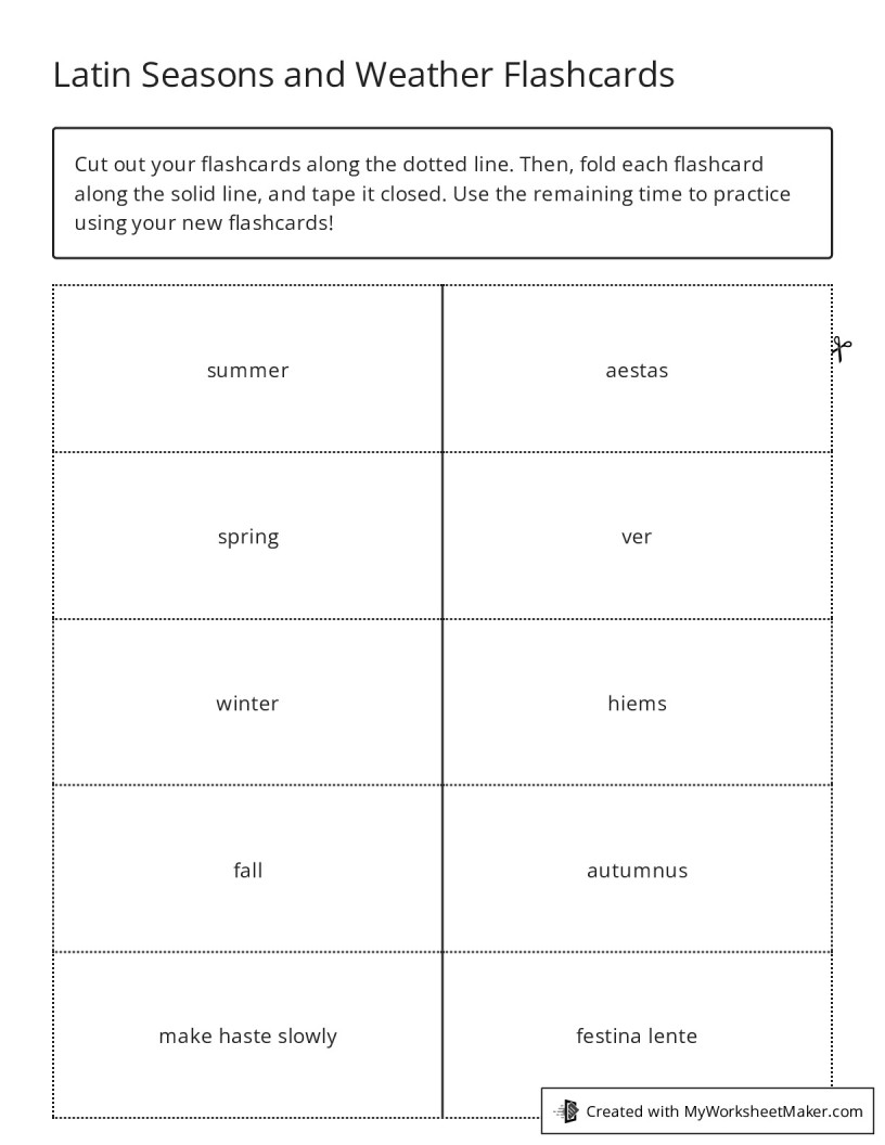 Latin Seasons and Weather Flashcards - My Flashcard Maker: Create Your ...