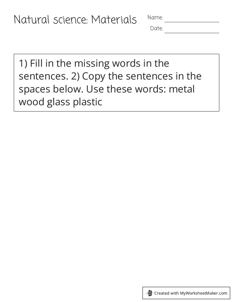 Natural science: Materials - My Worksheet Maker: Create Your Own Worksheets