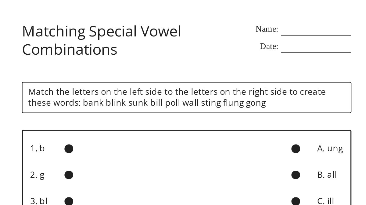 Matching Special Vowel Combinations - My Worksheet Maker: Create Your ...