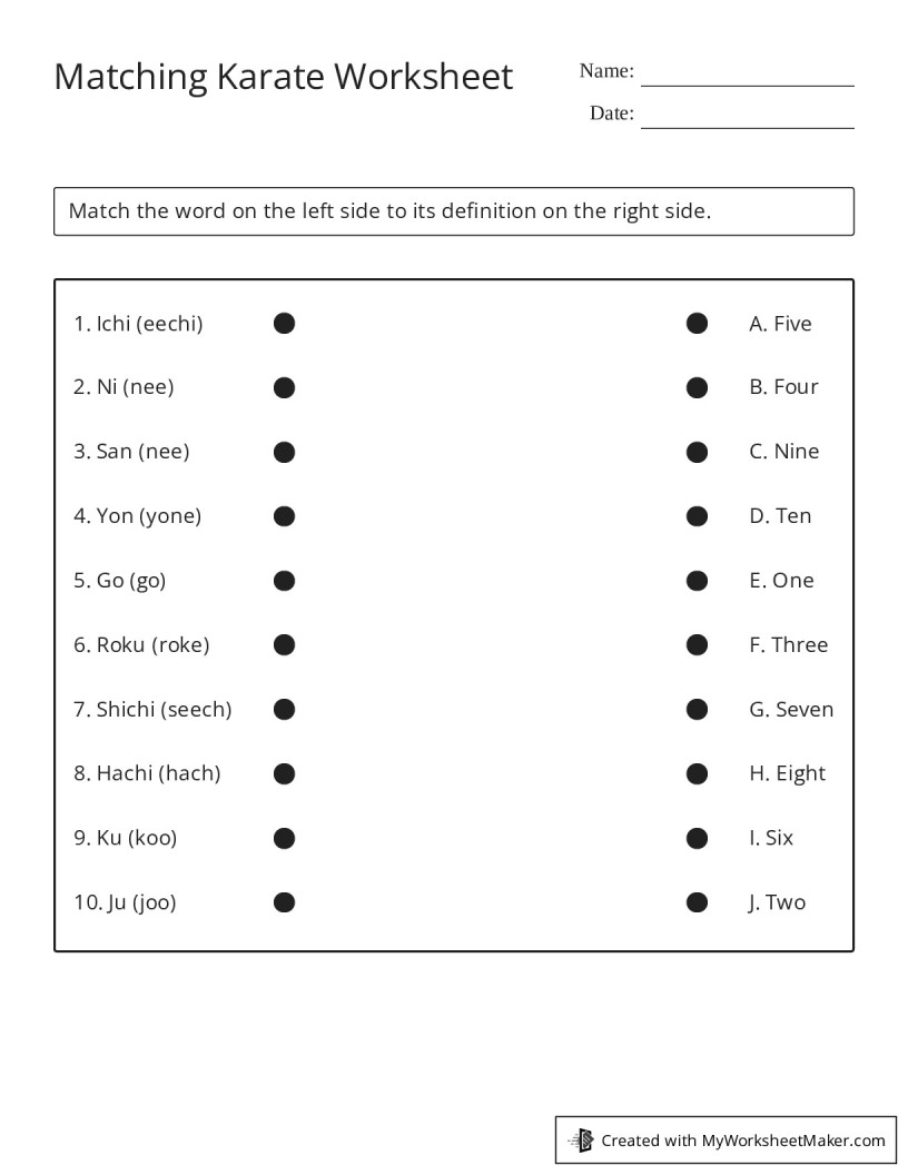 Matching Karate Worksheet - My Worksheet Maker: Create Your Own Worksheets
